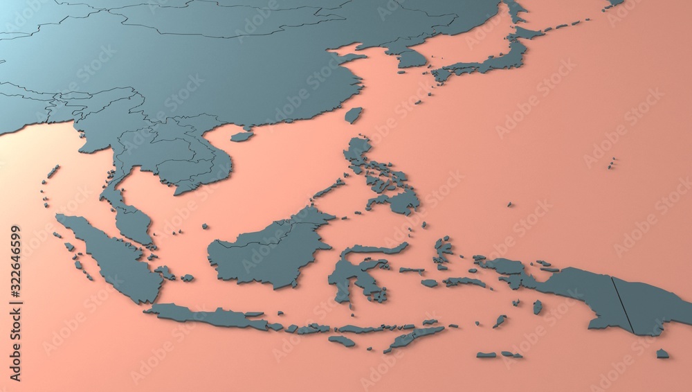 3d render asia countries map. detailed asia country background. asia ...