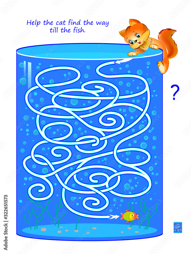 Logic puzzle game with labyrinth for children and adults. Help the cat ...