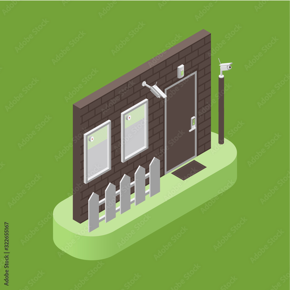 House security, access control and alarm system isometric vector ...