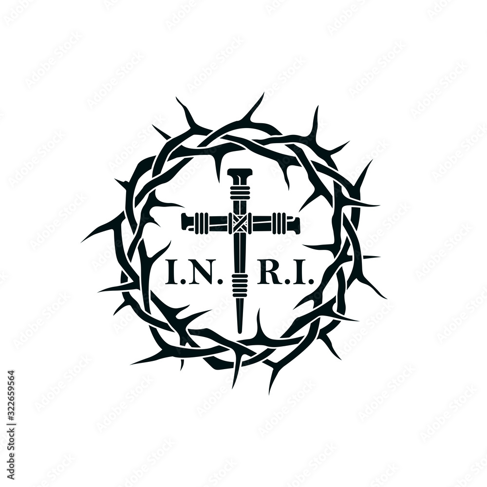 illustration with thorn crown and crucifixion of jesus on cross ...