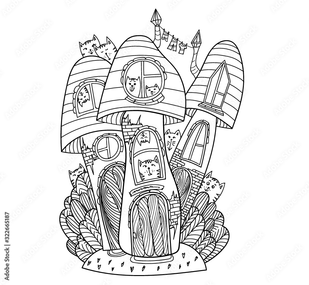 Coloring Page Cartoon Cute Mushroom Illustration Childish Design For 