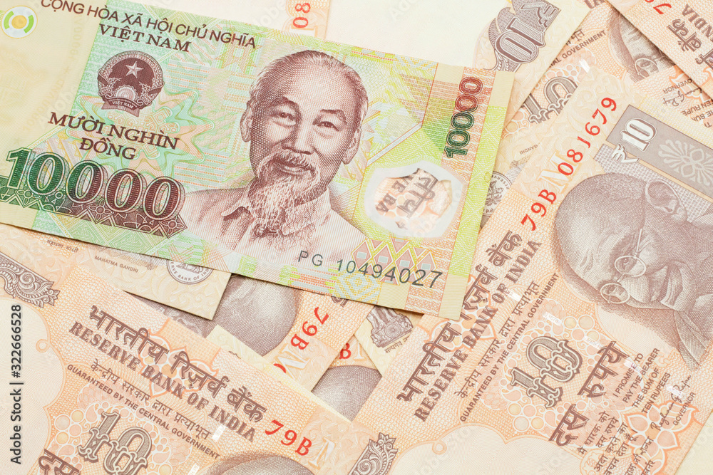 A close up image of a Vietnamese ten thousand dong bank note on a ...