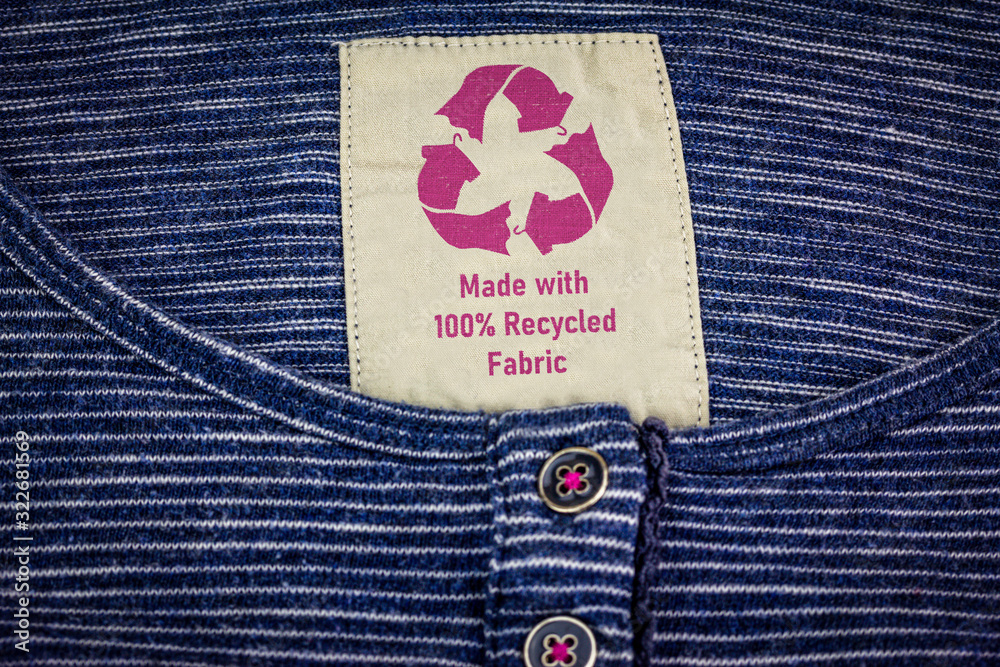recycle textiles, T shirt with made with recycled fabric label ...