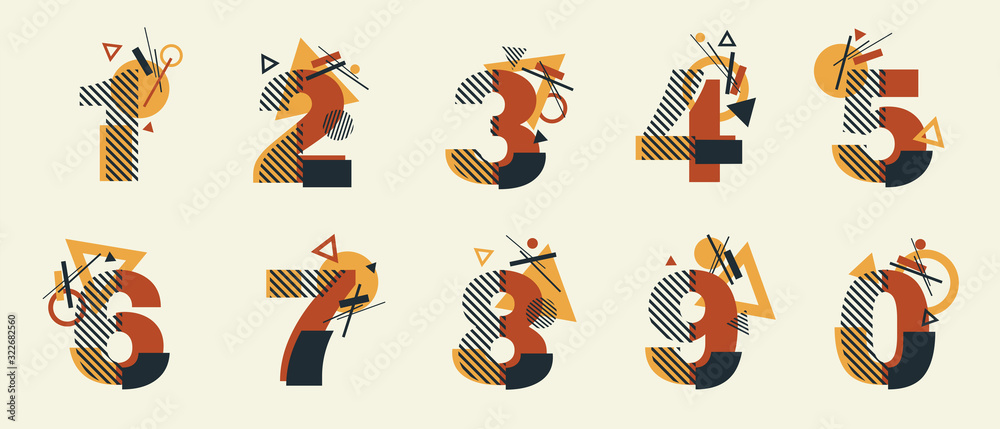 Vector Constructivism Abstract Number Set - digits 1, 2, 3, 4, 5, 6, 7 ...