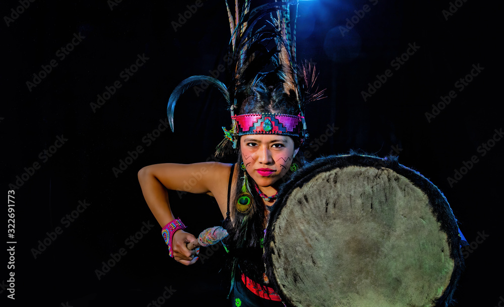 close up of young woman Teotihuacana, Xicalanca - Toltec in black ...
