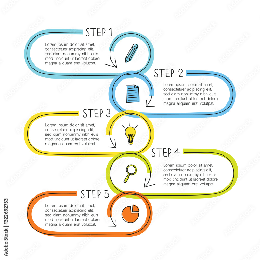 line infographic concept with 5 steps, text boxes can be used for ...