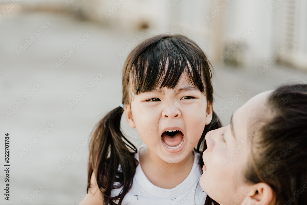 Emotional Crying and Sad Angry little girl at home.Mad kid got upset ...