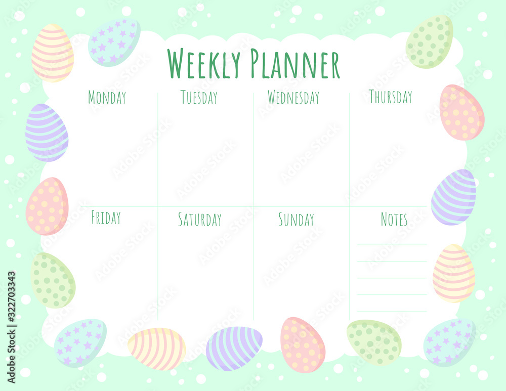 Weekly planner template with Easter eggs in pastel colors. Printable ...