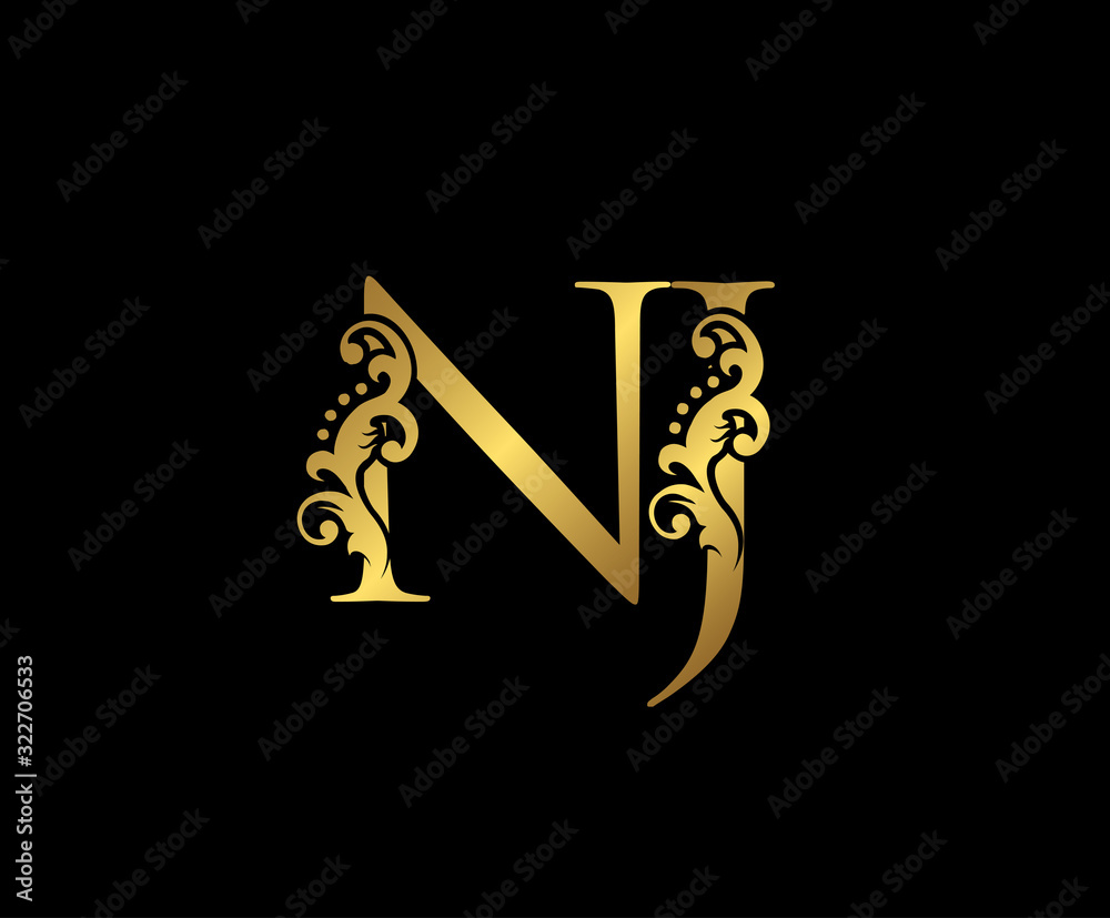 Initial letter N and J, NJ, Gold Logo Icon, classy gold letter monogram ...