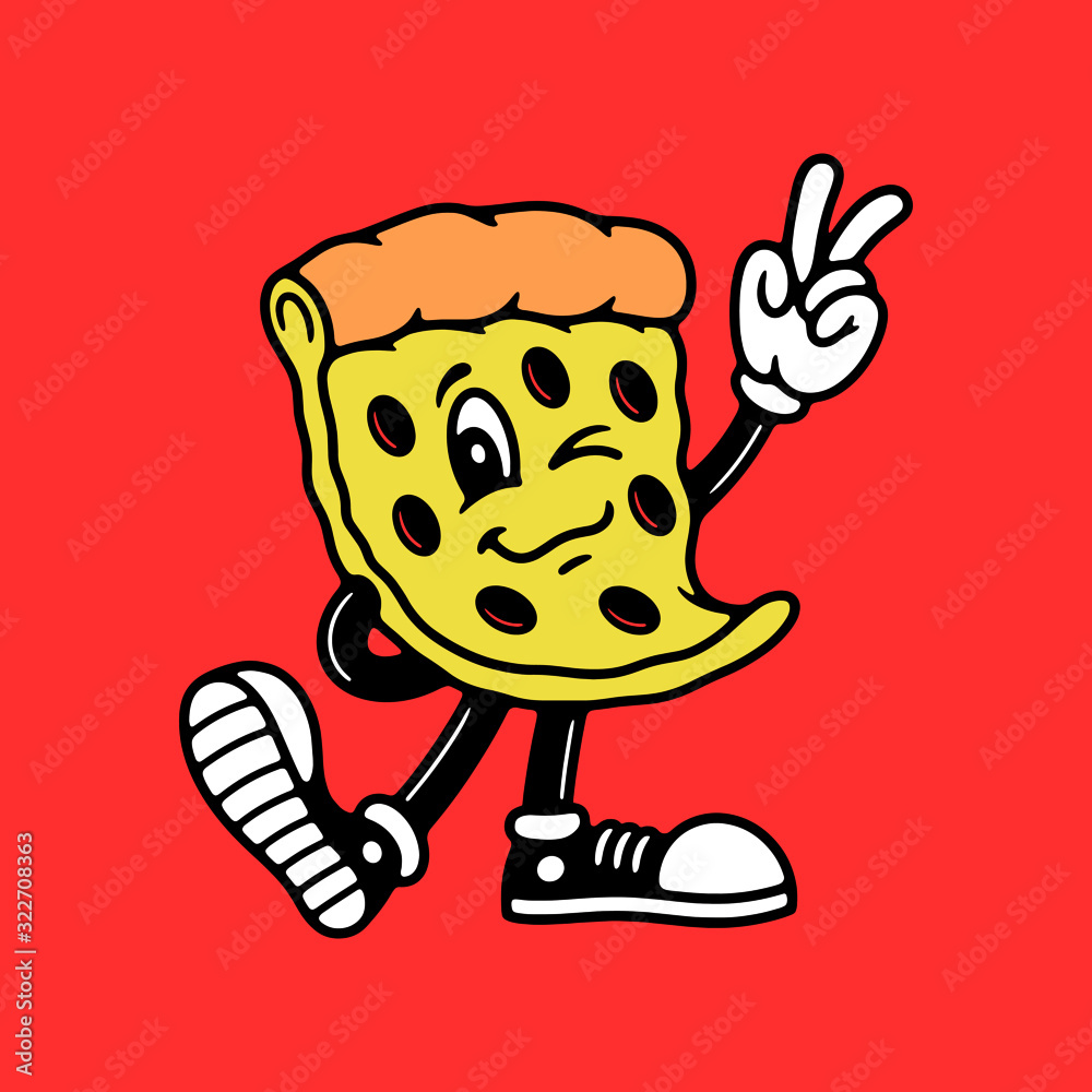 CARTOON PIZZA GUY WITH PEACE SIGN COLOR BACKGROUND Stock Vector | Adobe ...
