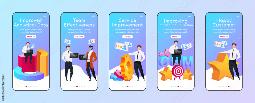 Improvements By Crm Onboarding Mobile App Screen Flat Vector Template Team Effectiveness