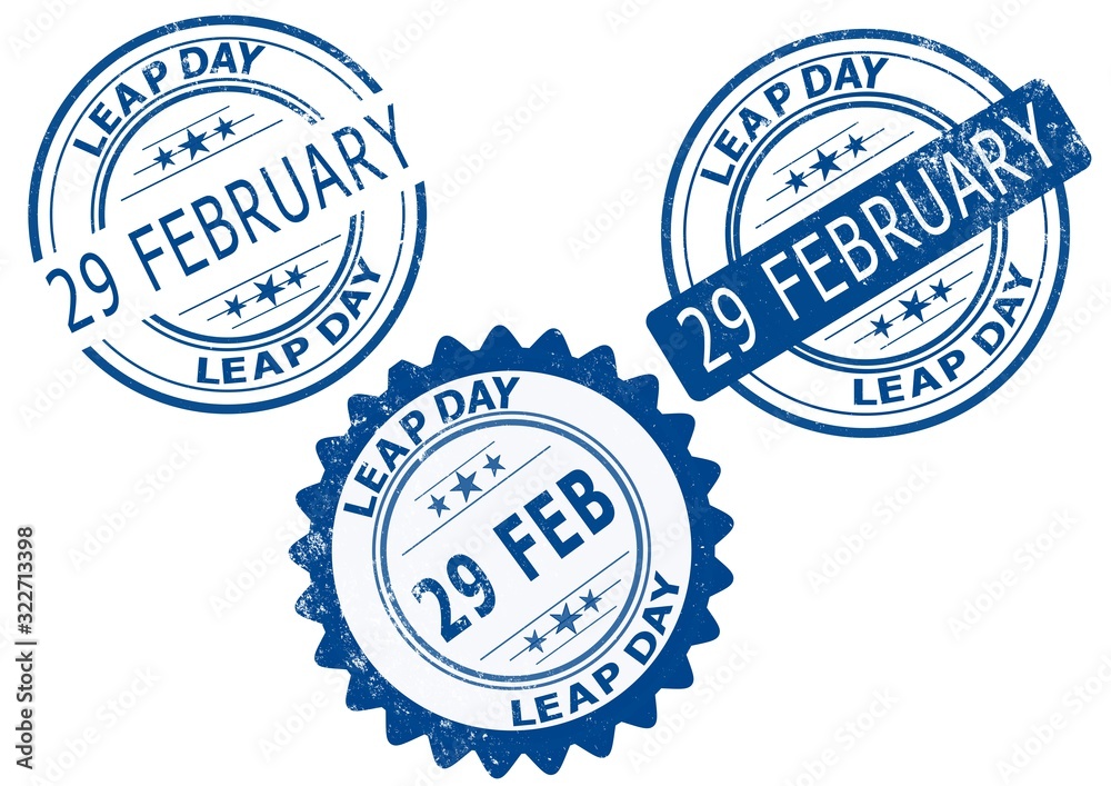 29 February Leap Day, leap year - blue stamp on a white background ...