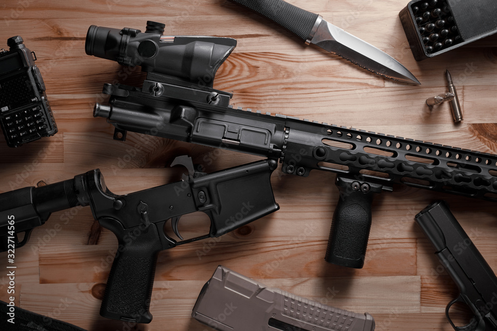 Weapons and military equipment for army, Assault rifle gun and pistol ...