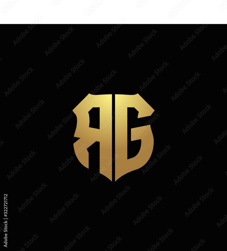 RG logo monogram with gold colors and shield shape design template ...