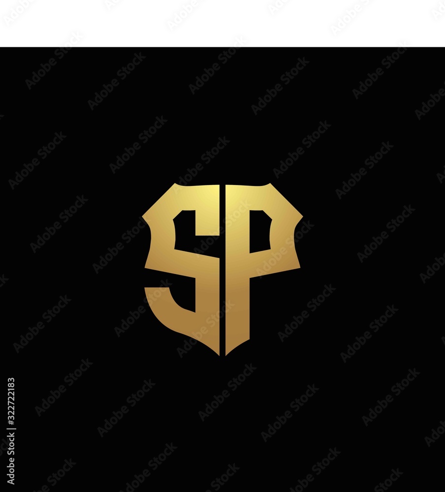 SP logo monogram with gold colors and shield shape design template ...