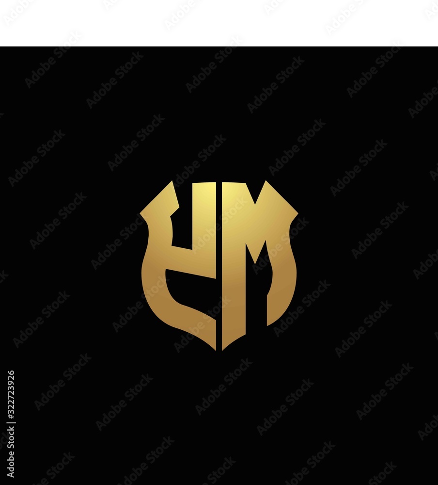 YM logo monogram with gold colors and shield shape design template ...