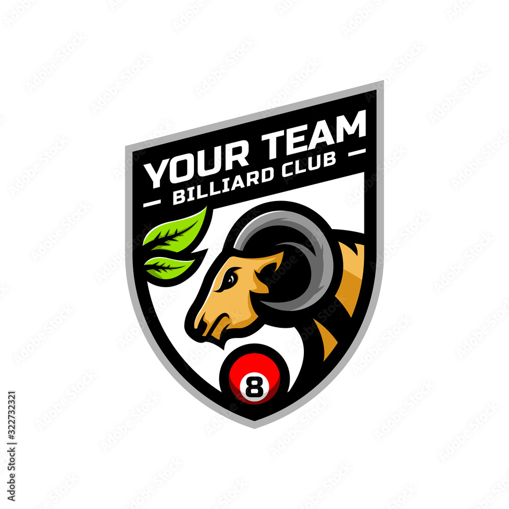 Goat head logo for the Billiard team logo. vector illustration. With a ...