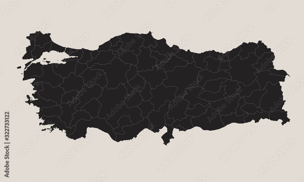 Turkey map with provinces vector illustration background. Black, coffee ...