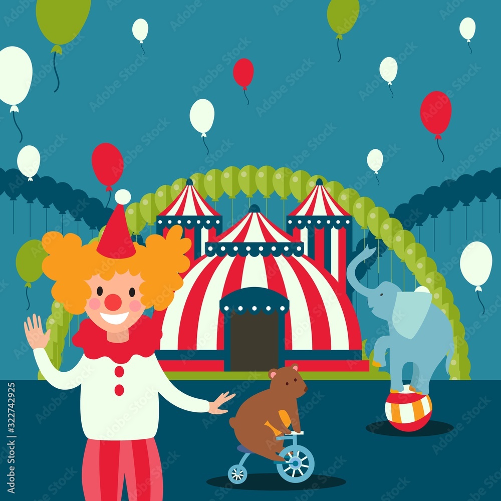 Circus show poster, vector illustration. Carnival scene, invitation to ...