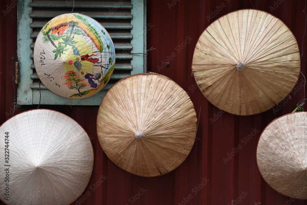 Vietnamese Nón Lá Conical Hats Hanging on Wall, Hanoi 2 Stock Photo ...
