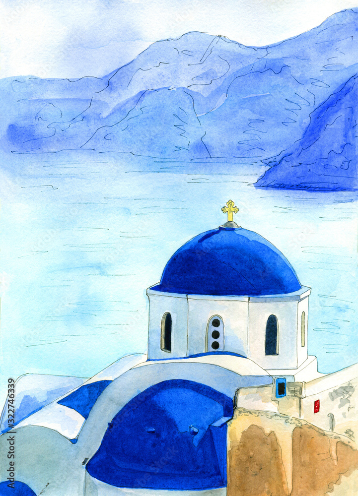 Watercolor greek architecture Stock Illustration | Adobe Stock
