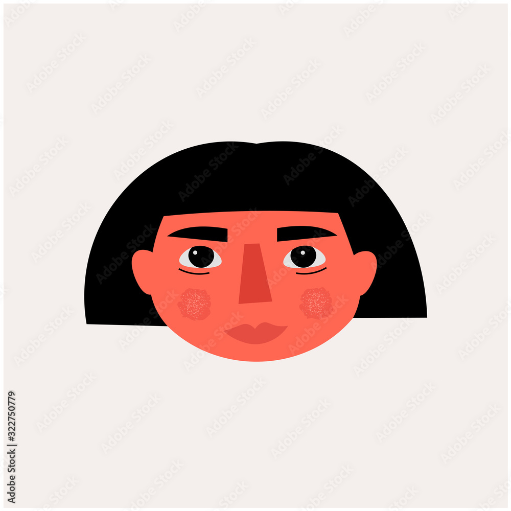 Cartoon abstract face of young girl. Woman hand drawn portrait vector ...
