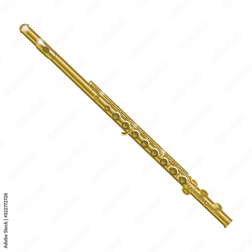 Realistic 3d Detailed Golden Classical Flute Musical. Vector Stock ...