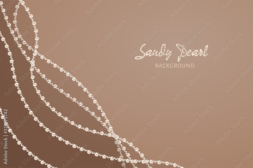 Pearl string corner template. Biege background with wavy strings of ...