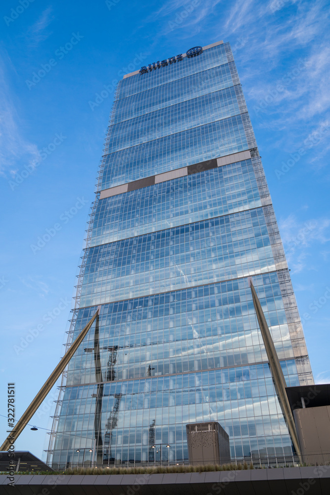 Allianz Tower, the skyscraper designed by architect Arata Isozaki, in ...