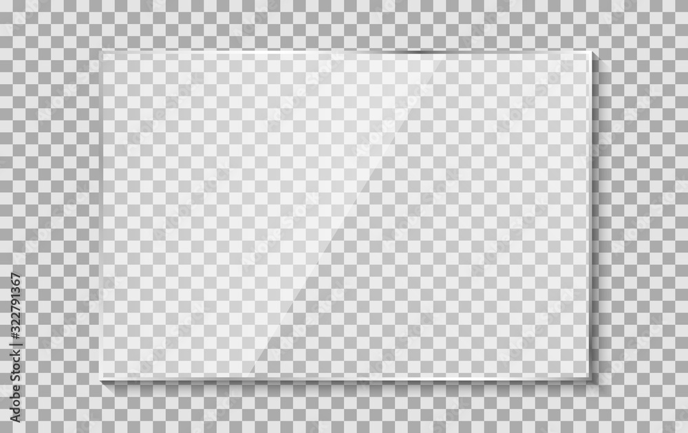 Glass plate on transparent background. Realistic glass window frame ...