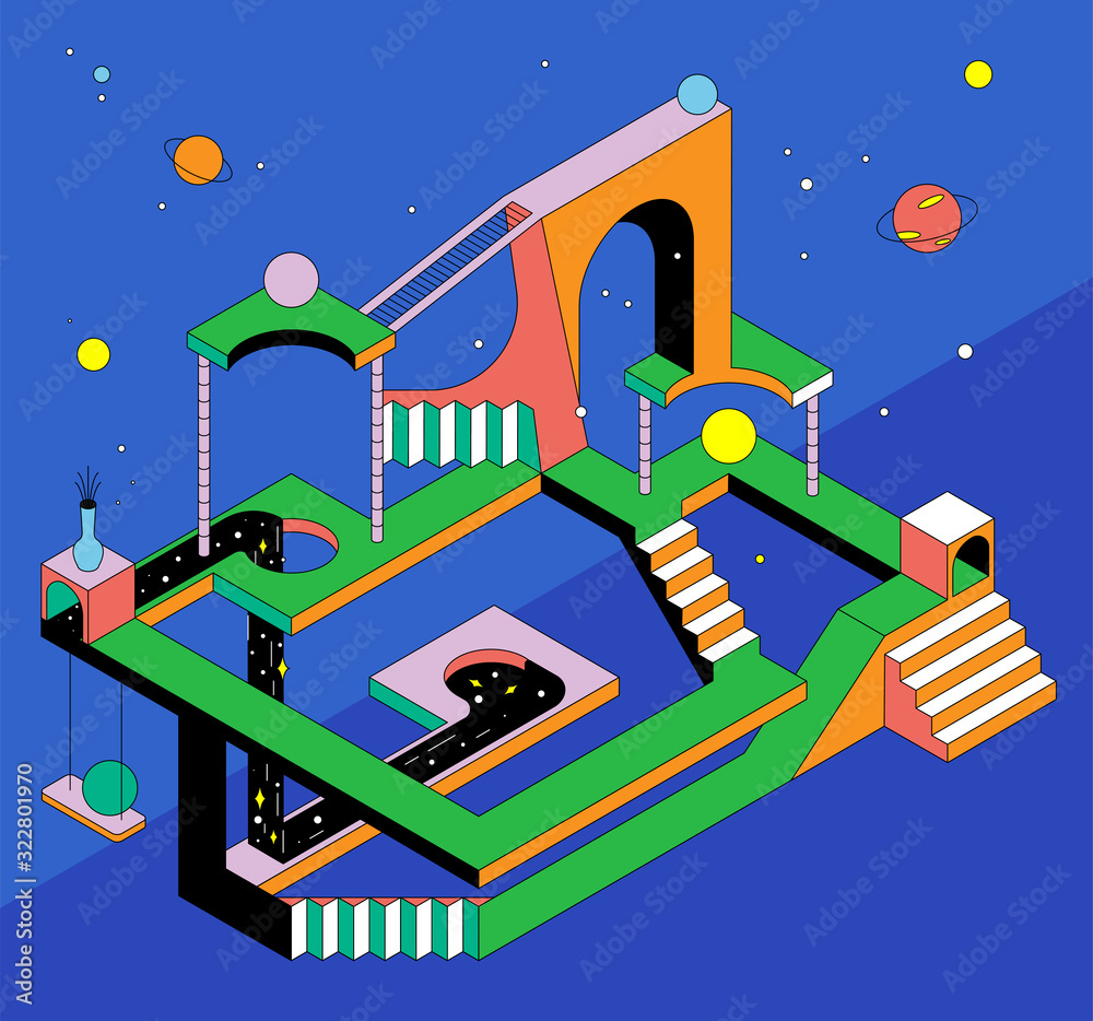 Vector illustration of spatial optical illusions that visually ...