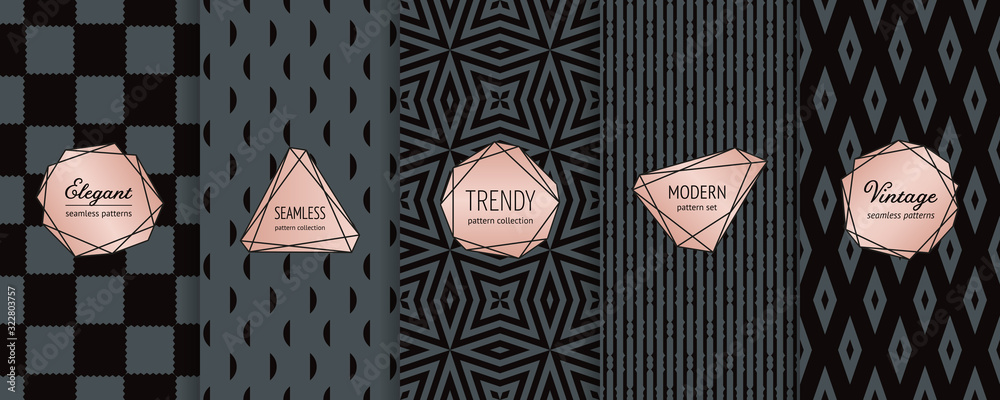 Luxury black seamless pattern collection. Vector set of elegant dark ...