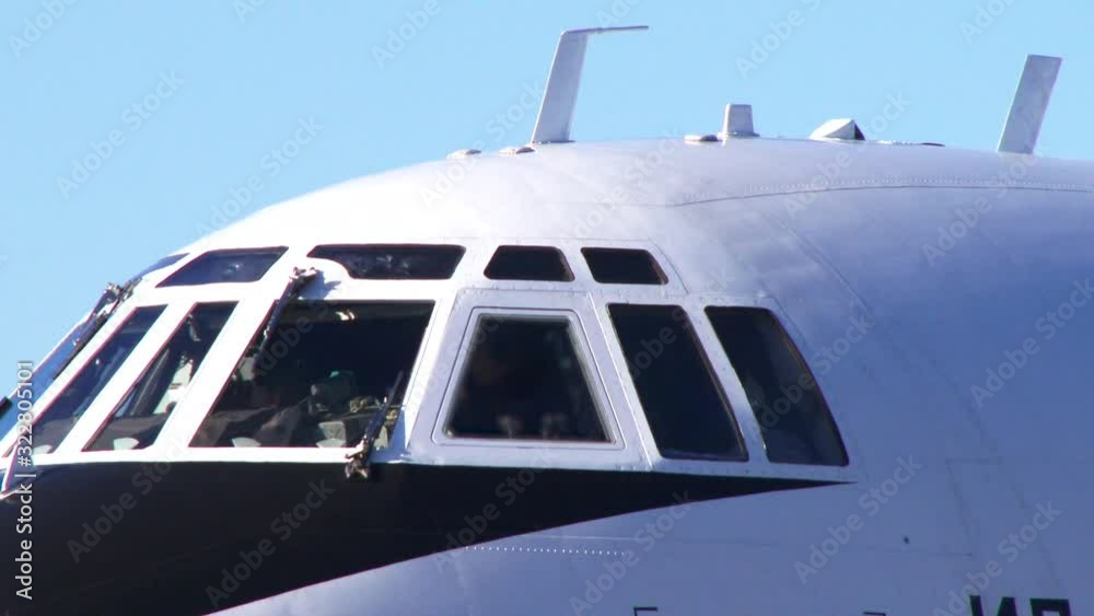 Aircraft cabin exterior with pilots inside before aircraft take off ...