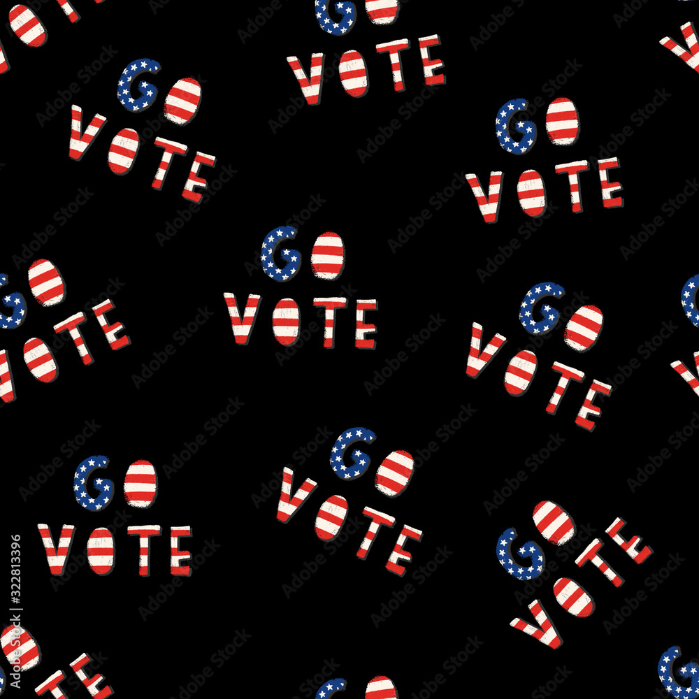 Go vote seamless background. Hand drawn pattern with motivational ...