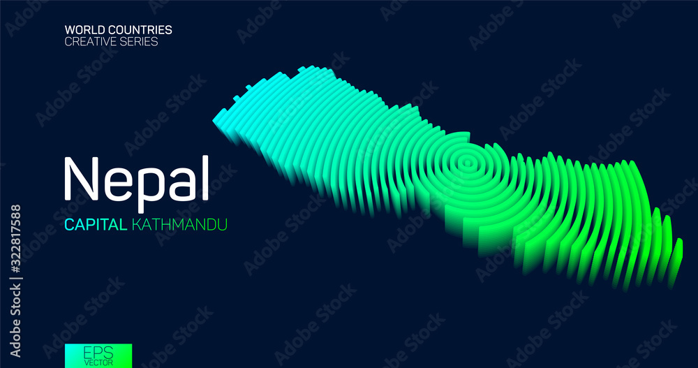 Isometric map of Nepal with neon circle lines Stock Vector | Adobe Stock