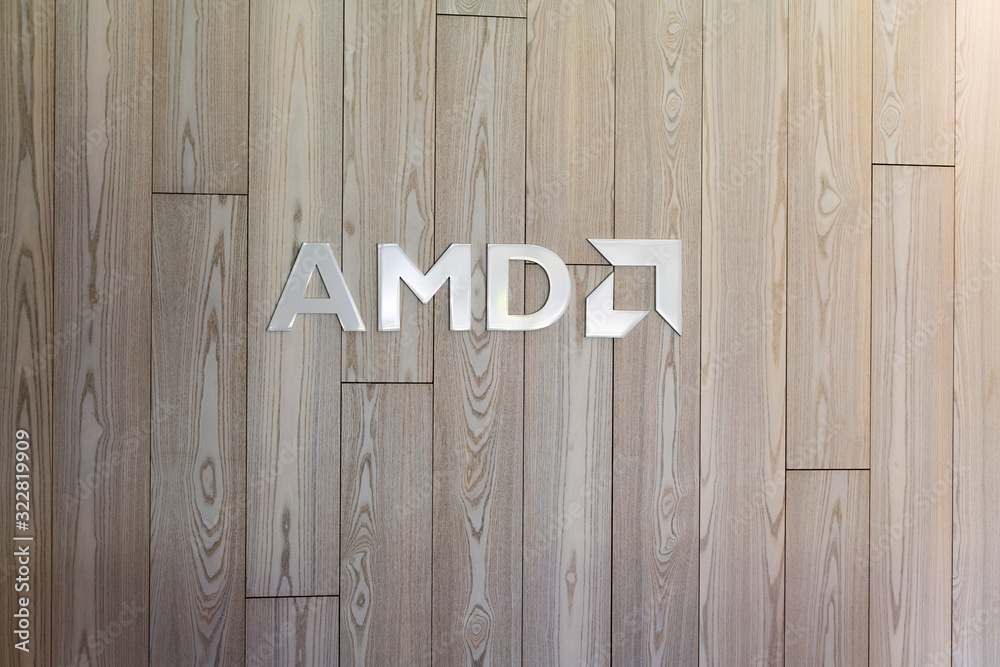 Santa Clara, California - April 26, 2018: AMD signage at its ...
