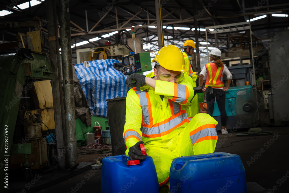 engineer working in industrial company with mechanical receiving toxic ...
