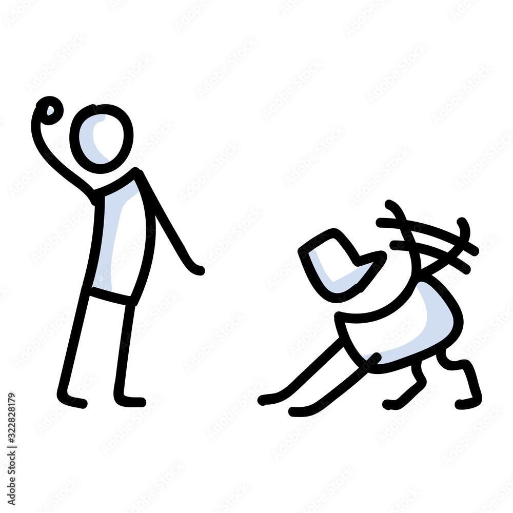 Cute puppy and owner throwing ball stick figure vector clipart. Bujo ...