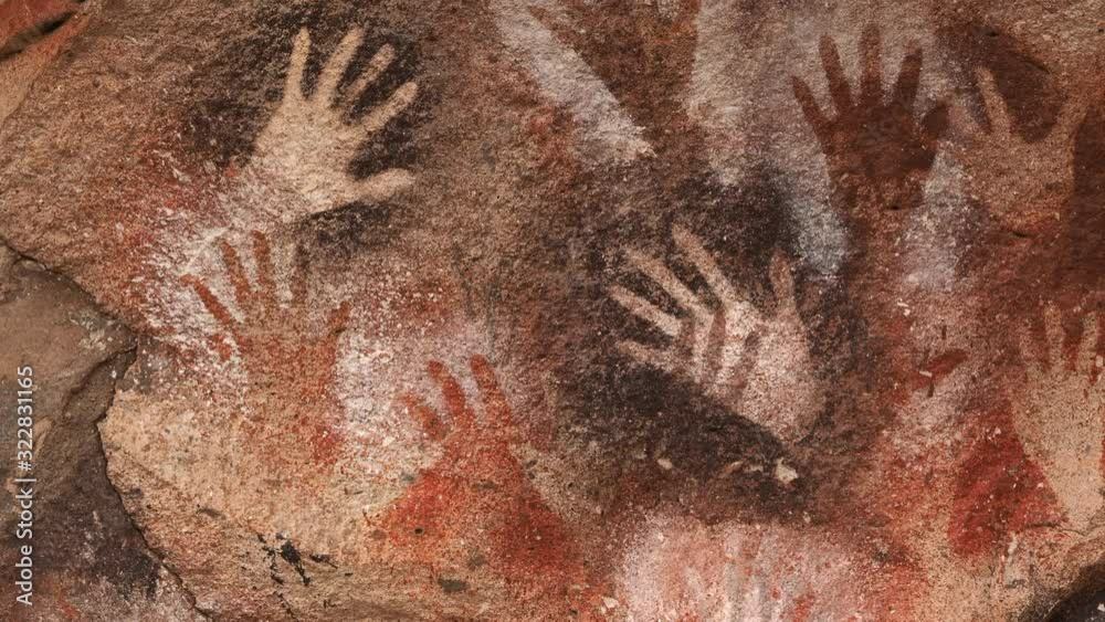 Prehistoric hand paintings at the Cave of Hands (Spanish: Cueva de Las ...