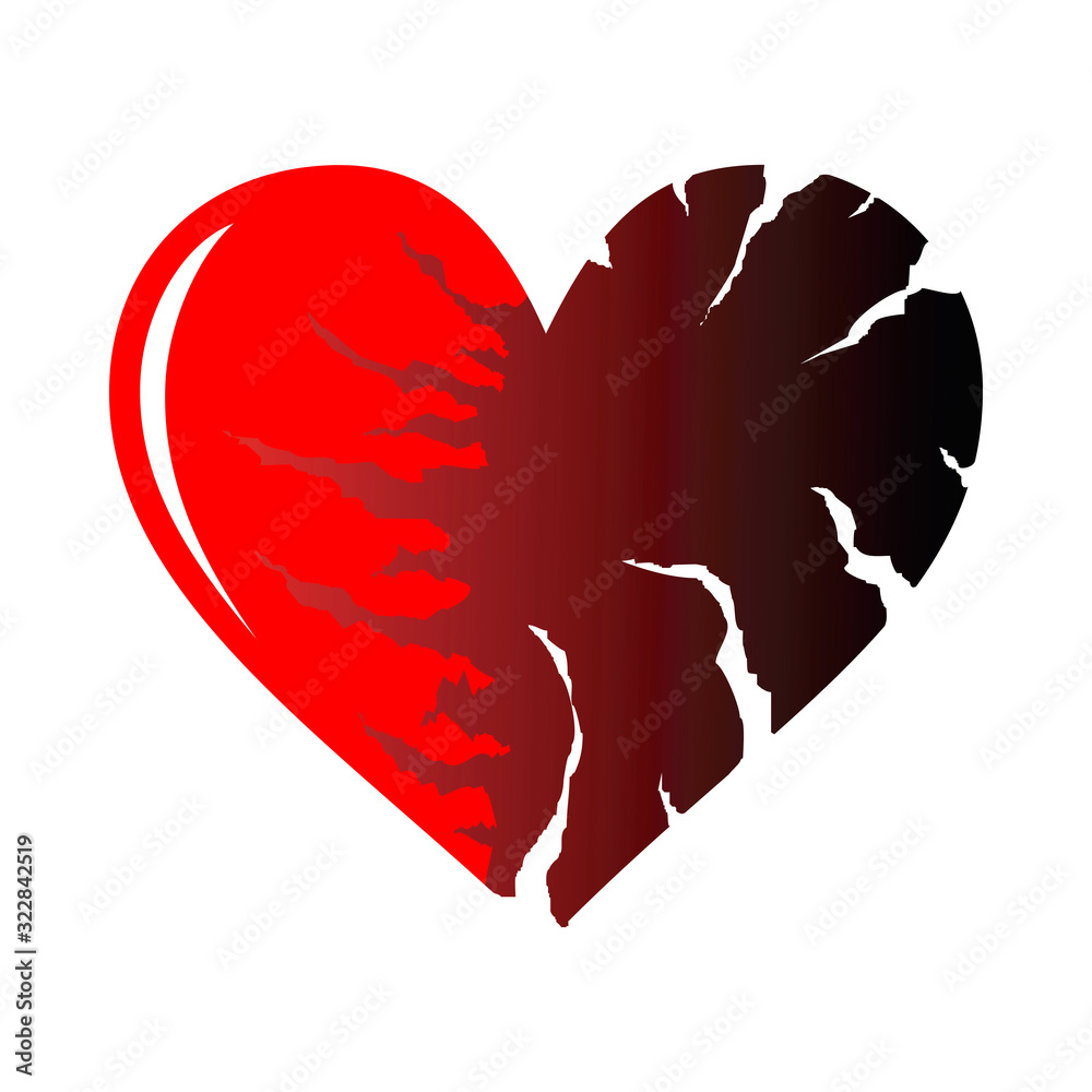 Two halfs of red cracked heart icon isolated on white background. Heart ...