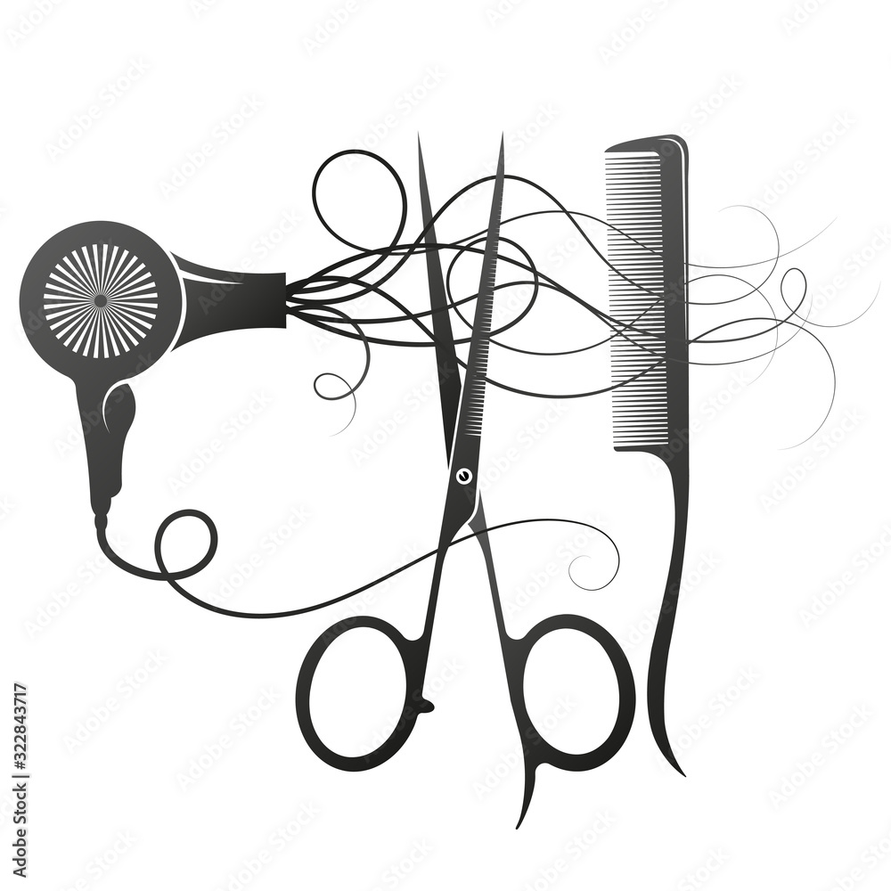 Scissors And Comb Vector