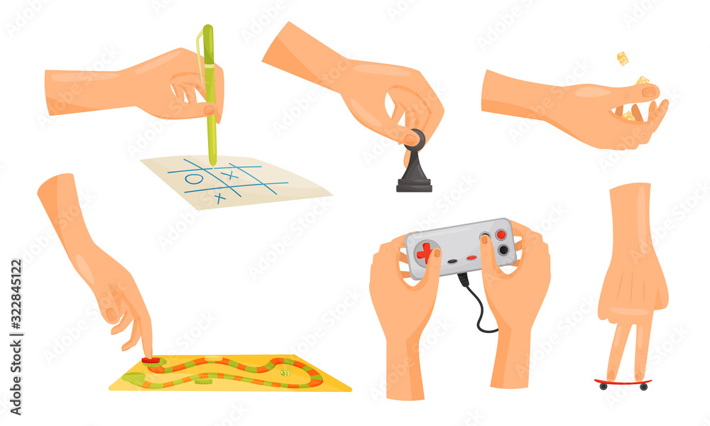 Vetor de Human Hands Playing Different Games Like Oughts and Crosses ...