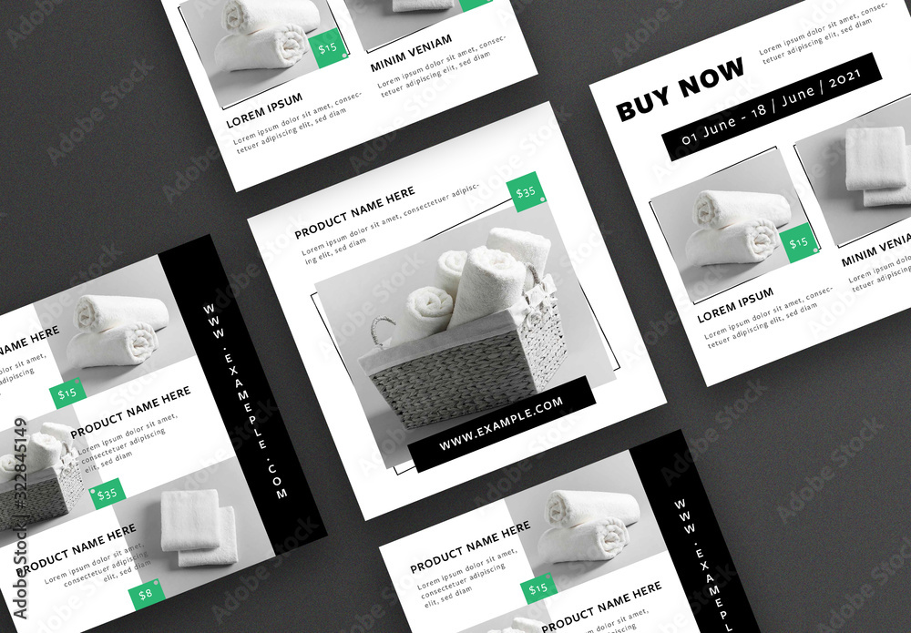 Social Media Post Layout Set with Green Accents Stock Template | Adobe ...