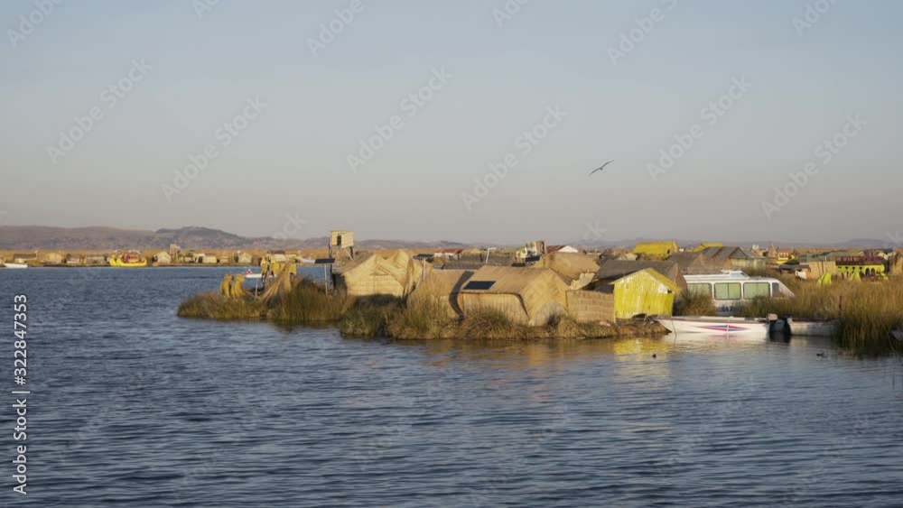 Traditional Uros floating reed islands on Lake Titicaca in the Andes ...