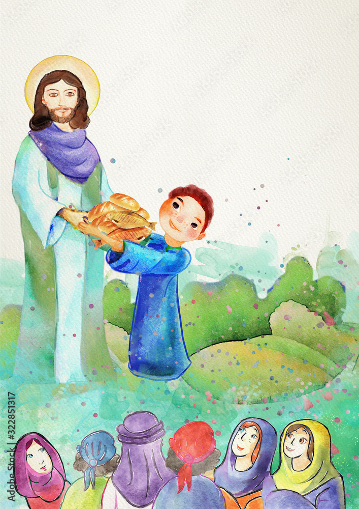 Jesus Christ multiplication bread. Bible story for children Stock ...