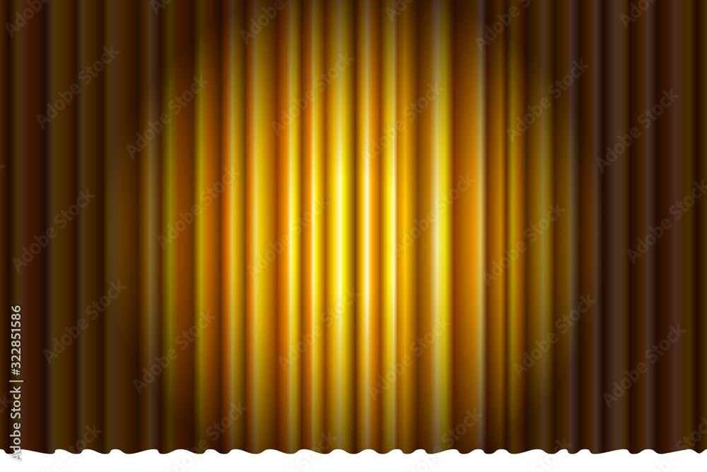 Closed luxury gold theater curtain with many shadow stage background ...