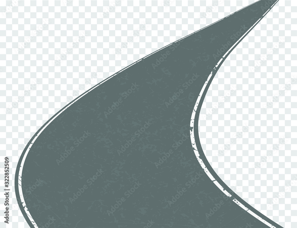 One lane road vector winding road isolated on transparent background ...