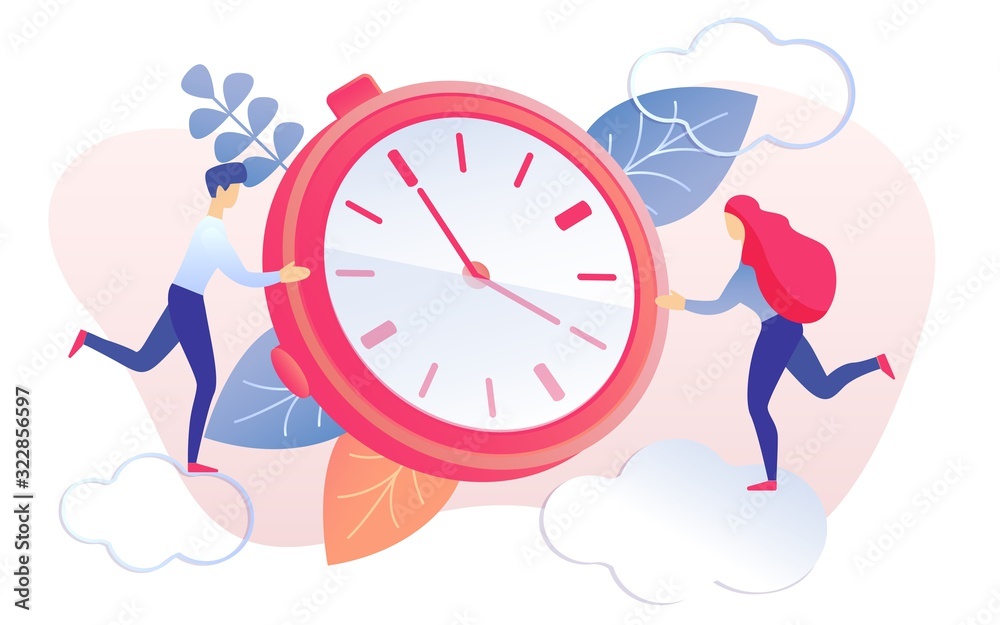 Cartoon People Running to Red Timer to Stop Clock Moving Hands Vector ...