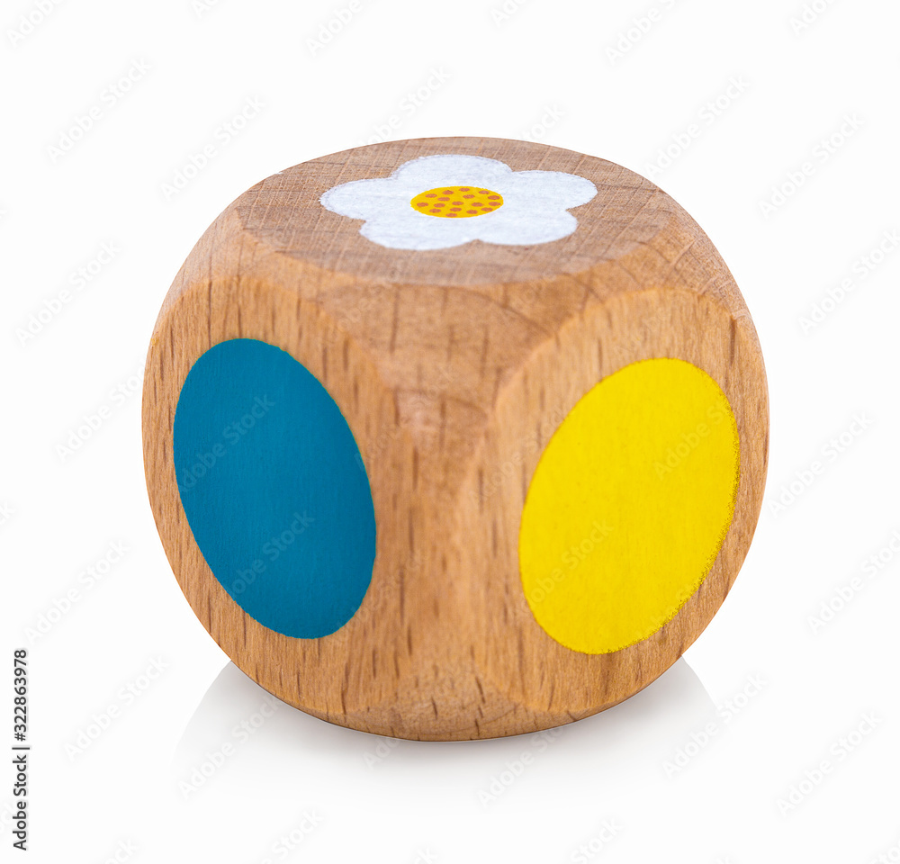 Wooden cube for playing children's games. Isolated on white background ...
