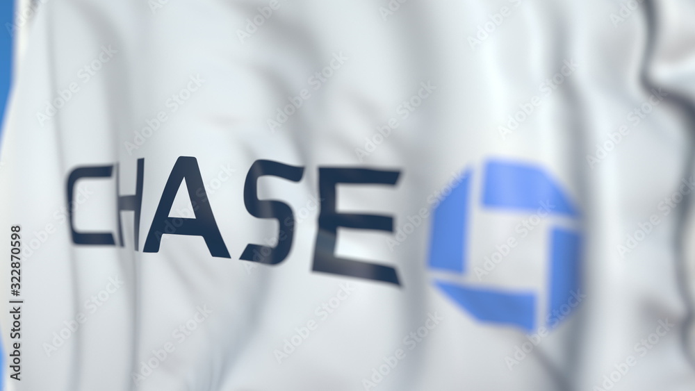 Waving flag with Chase Bank logo, close-up. Editorial 3D rendering ...